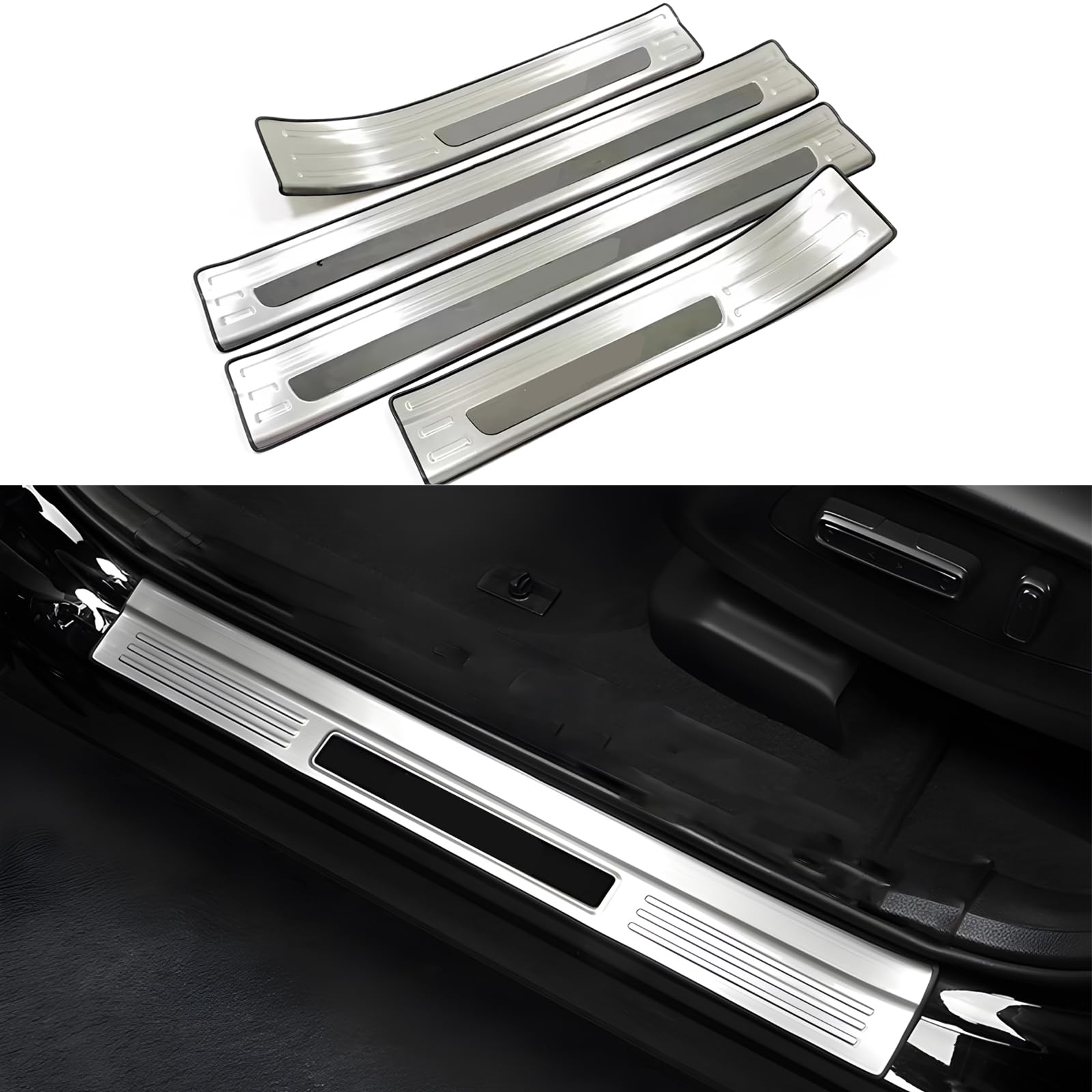 KEALAS 4 PCS Stainless Steel Chrome Silver Door Sill Protector Trims ...