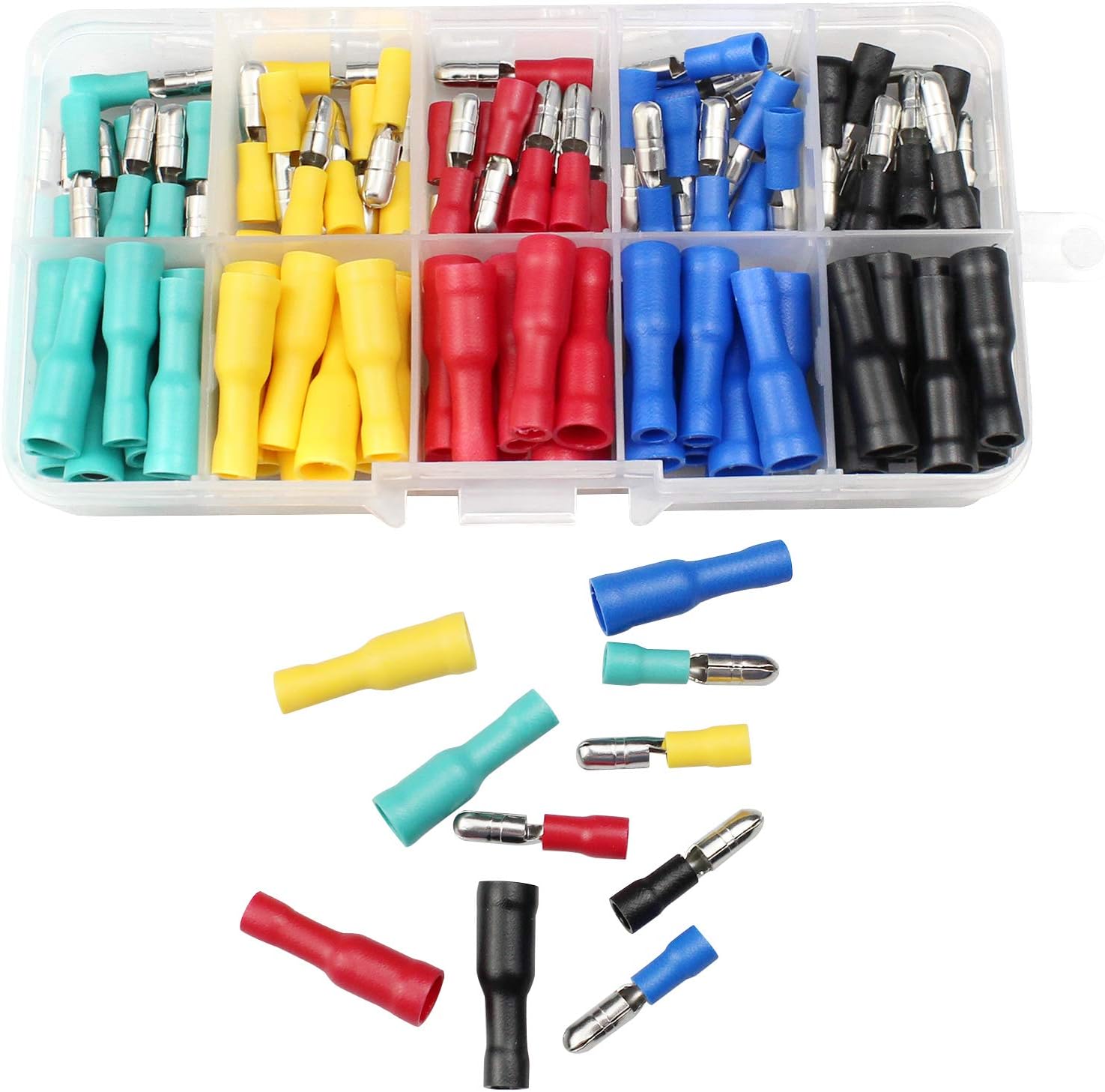 100 Pieces Insulated Male/Female Bullet Connector D-Orange Electrical ...
