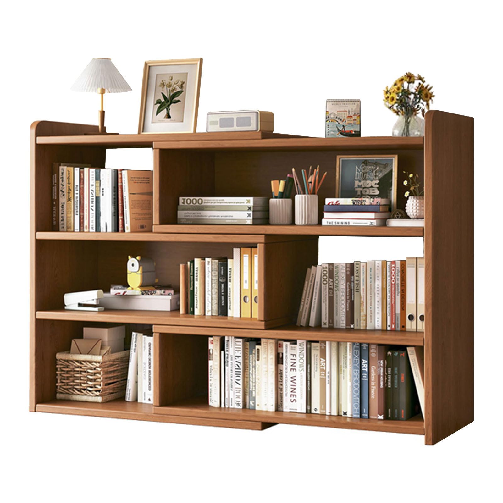 BxuxJar 4 Tier Wooden Horizontal Bookshelf, 24-44 Inch Expandable Wide ...