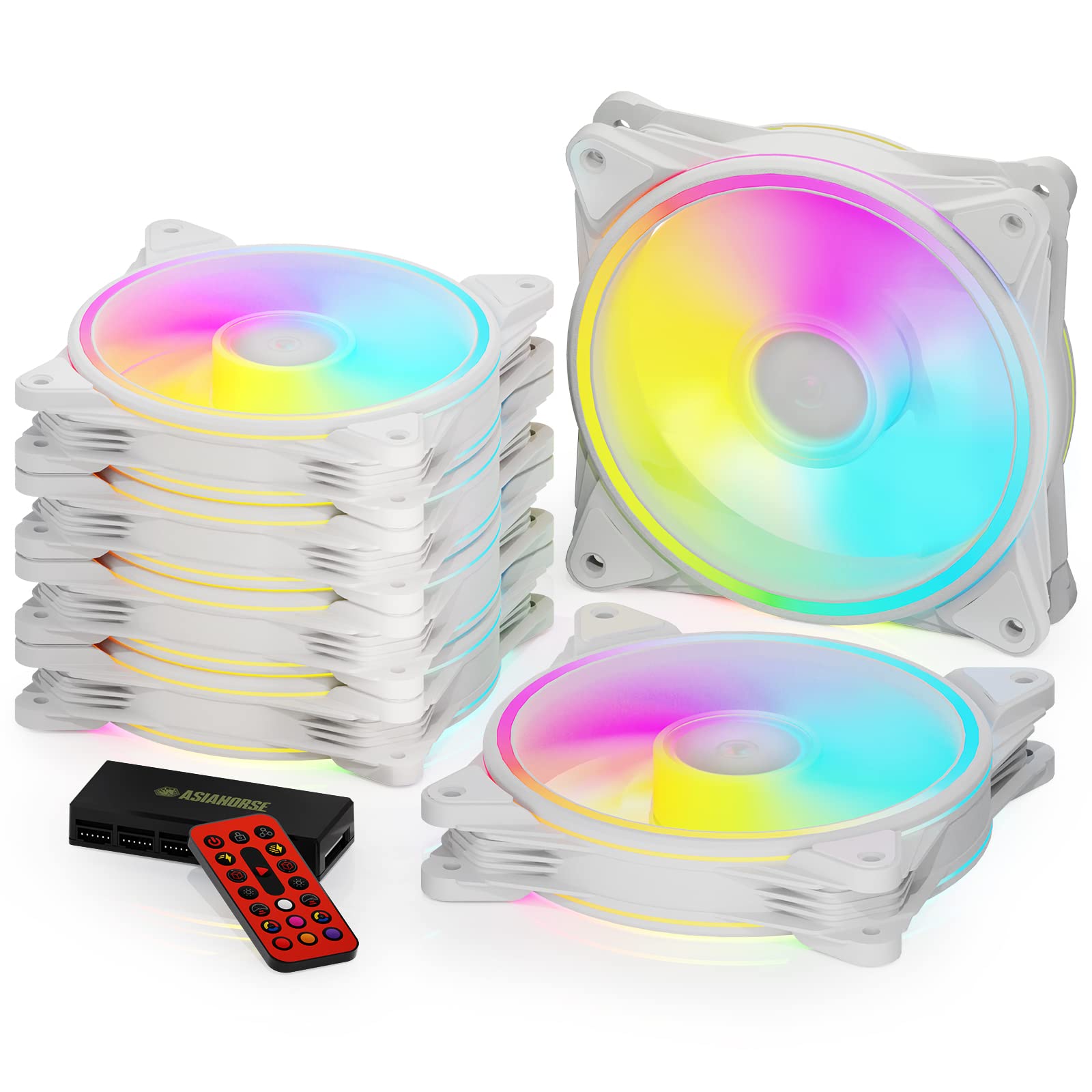 Asiahorse 120mm RGB Fans with Fan Hub and Remote, 24 Independently LEDs ...