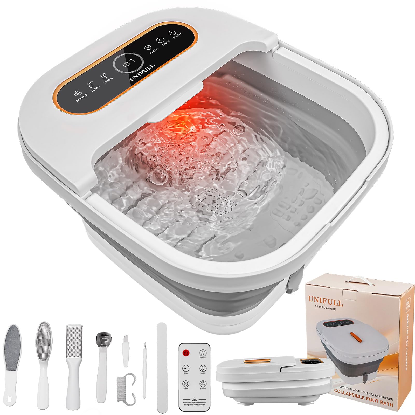 UNIFULL Collapsible Foot Spa Bath with Heat, Touch Screen, Remote ...