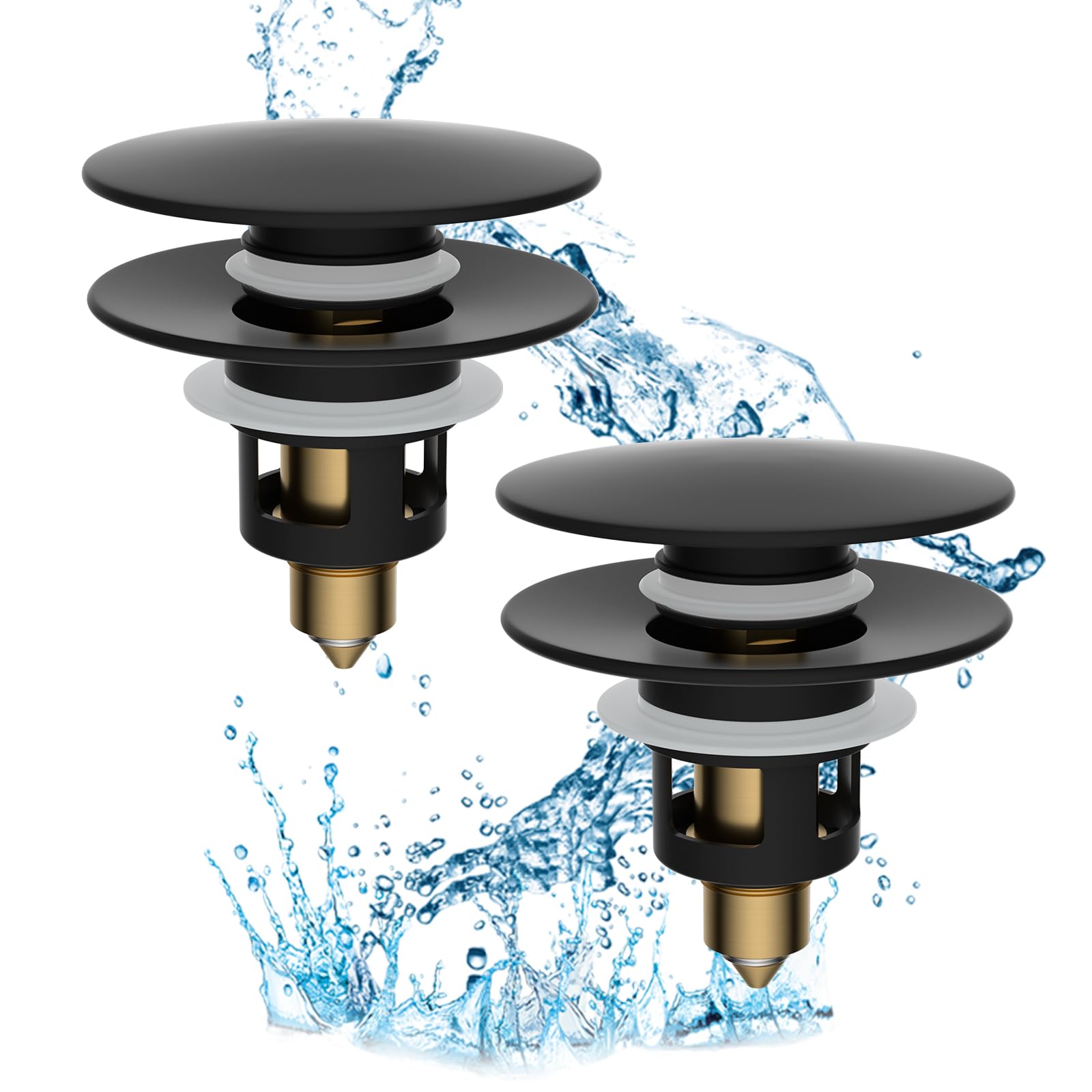 Hibbent 2 Pack All Metal Upgraded Bathroom Sink Stopper, Universal Pop ...