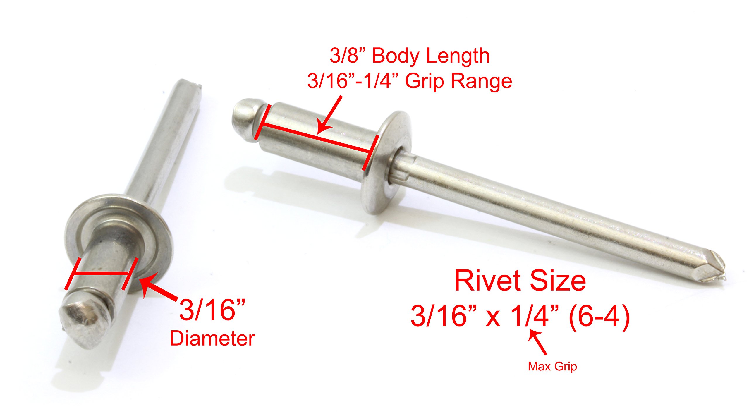 Rivets, Stainless Steel 3/16" x 1/4" Inch (100 Pack), Gap (0.18-0.25 ...