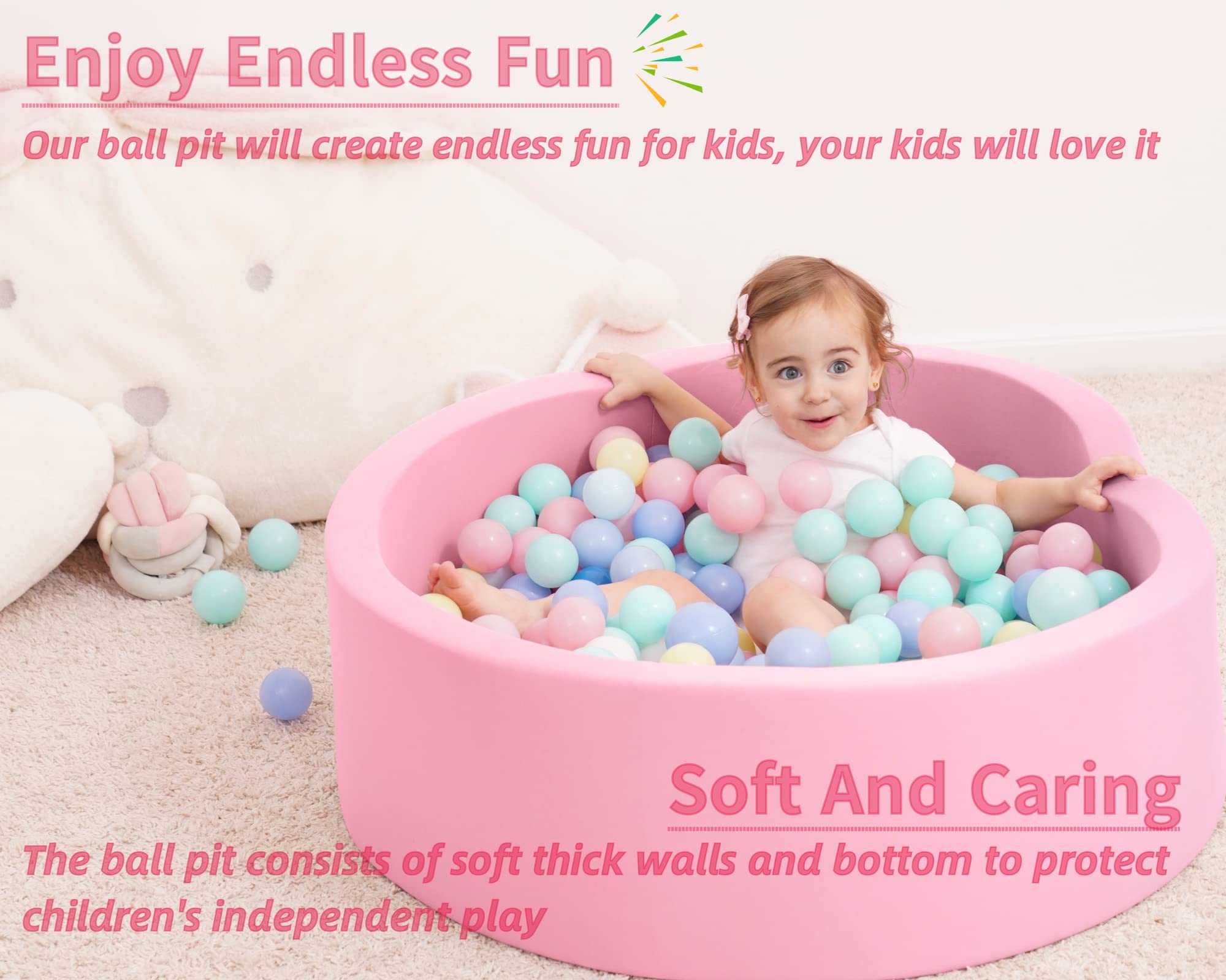 Foam Ball Pit For Toddlers, 35 Inch Baby Ball Pit Soft Round And Easy ...