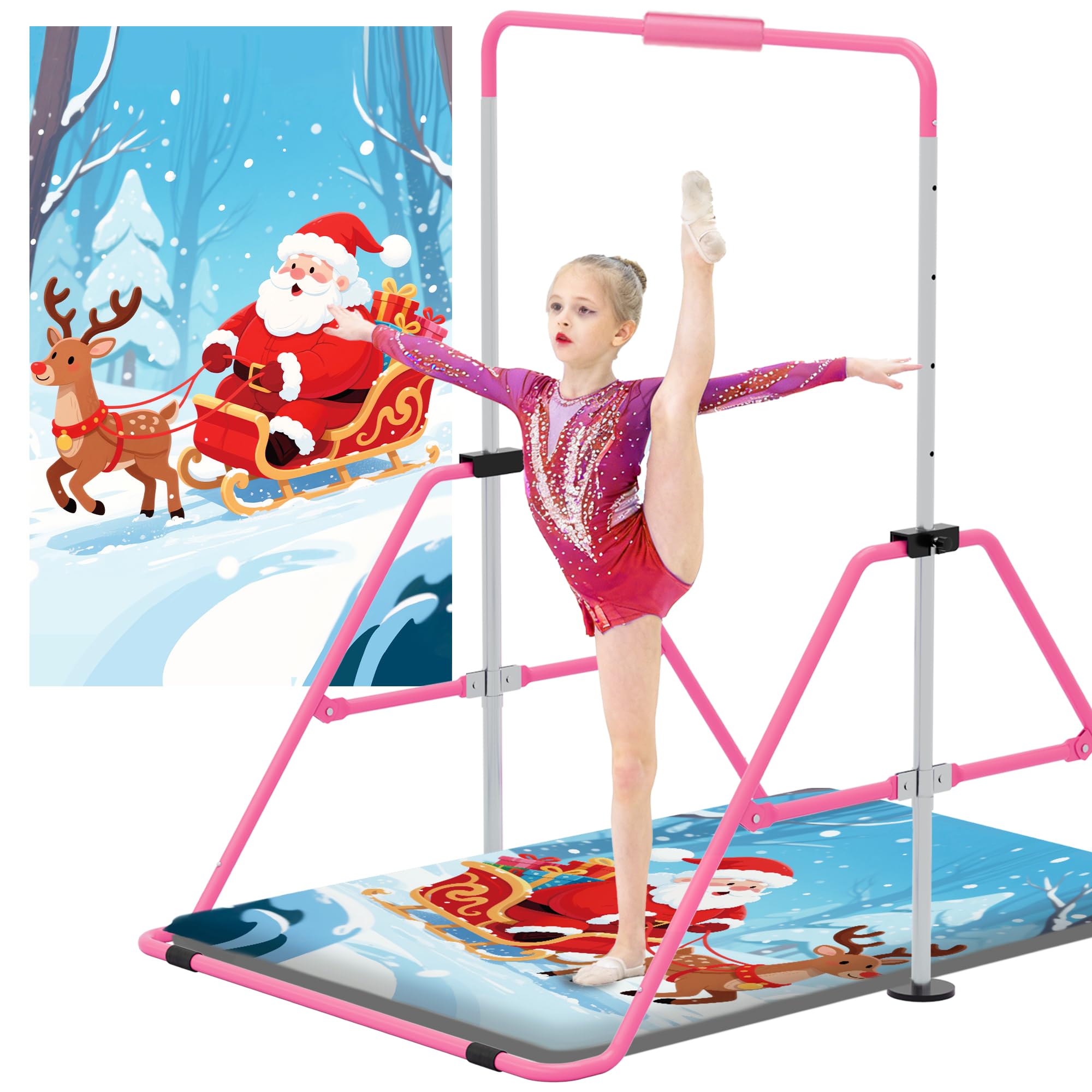 Jivifao Gymnastics Bar with Self-Inflating Mat for Kids, Adjustable ...