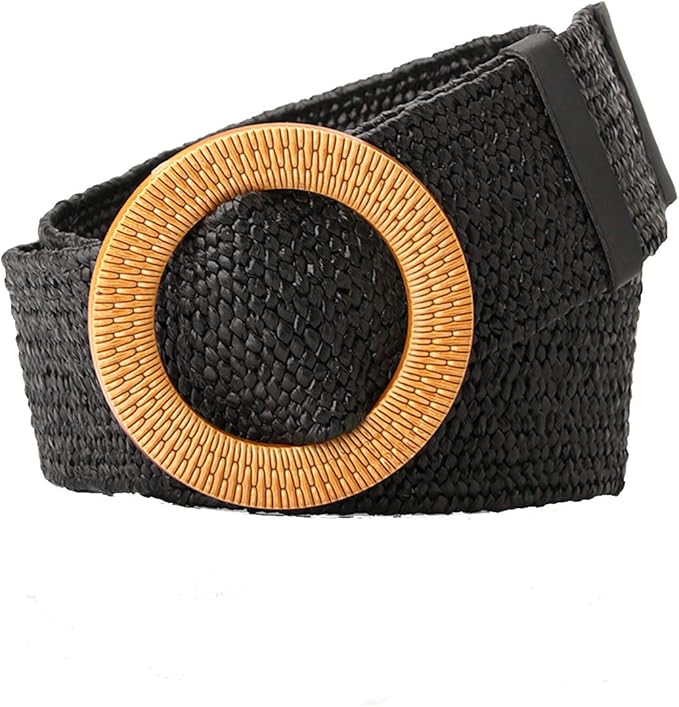Women Woven Rattan Wide Stretch Straw Belt(Black) at Amazon Women’s ...