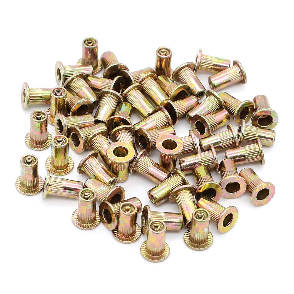 Yuhtech 165PCS Zinc Plated Carbon Steel Rivet Nut Kit, M3 M4 M5 M6 M8 M12 Flat Head Threaded ...