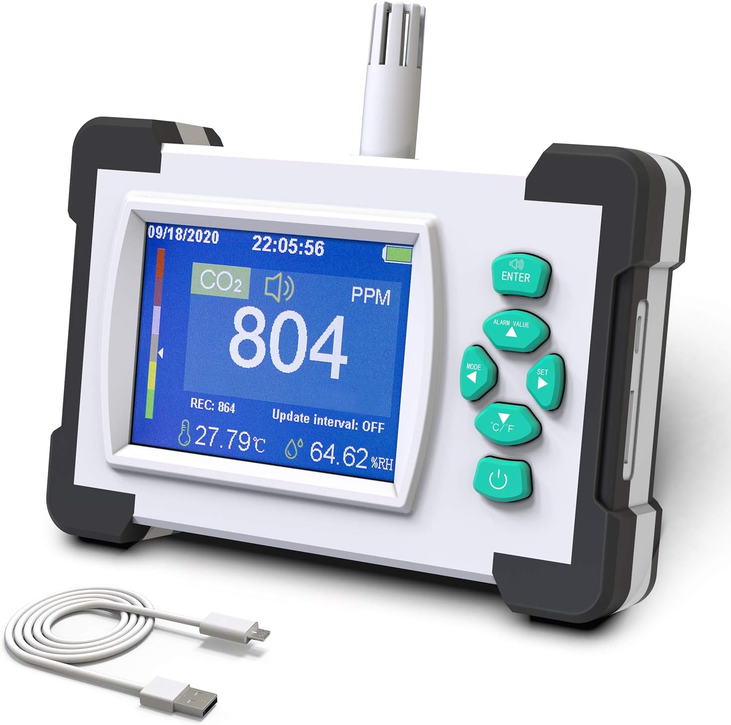 CO2 Messgerät, CURCONSA Tragbares CO2 Melder mit Funktionen für ...