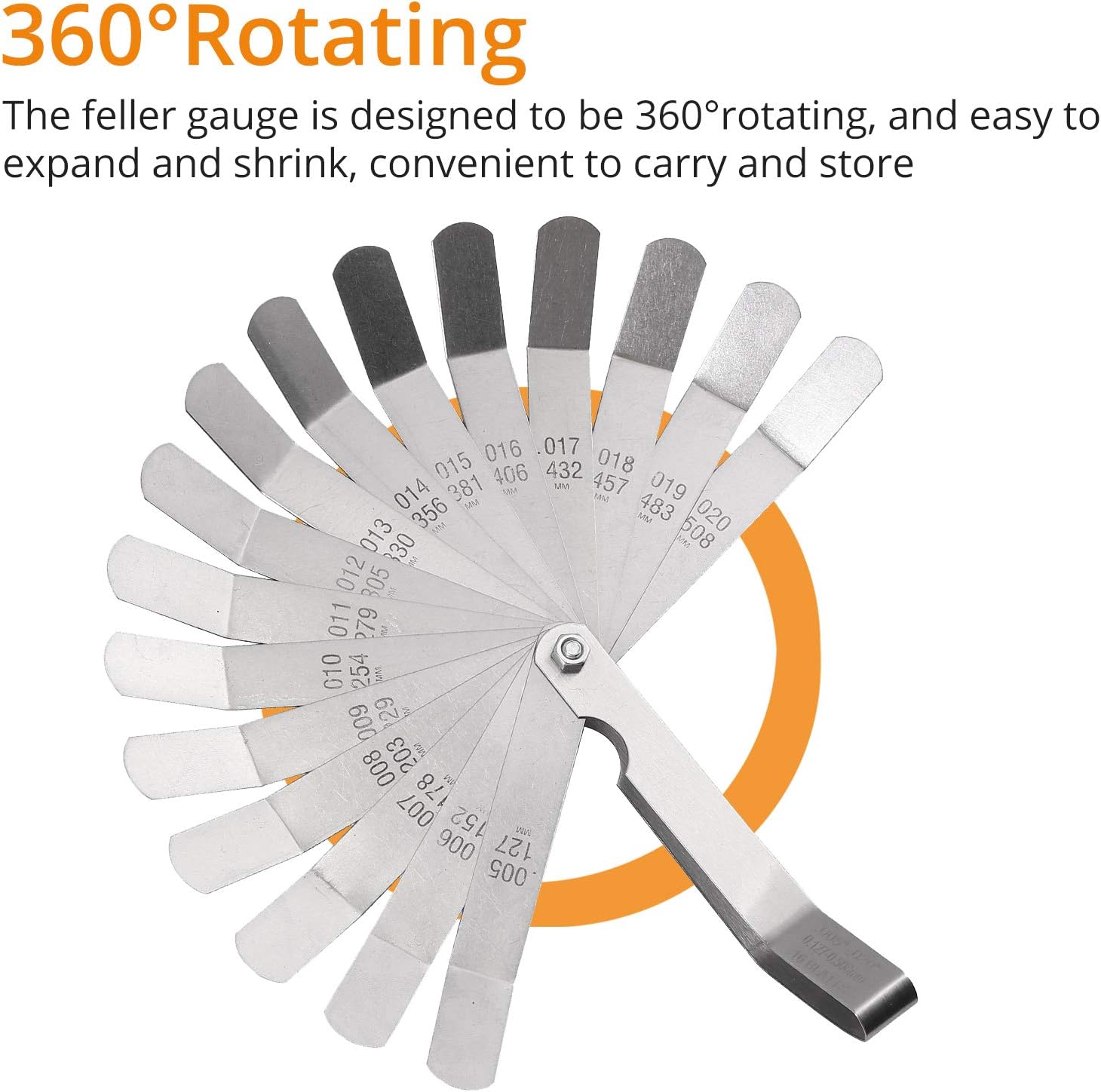 eSynic 16 Blade Feeler Gauge 45º Blade Feeler Gauge Steel Foldable Dual Marked Imperial Metric ...