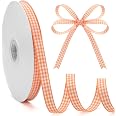 Amazon.com: GHGMAO Gingham Ribbon, Orange and White Plaid Checkered ...
