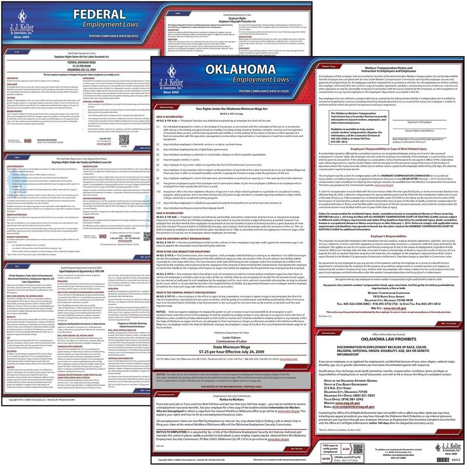 Amazon.com : 2020 Oklahoma State and Federal Labor Law Poster Set ...