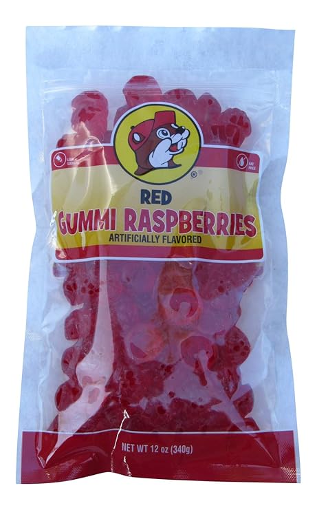 Amazon.com : Buc-ees Red Gummi Raspberries Candy in a Resealable Bag ...