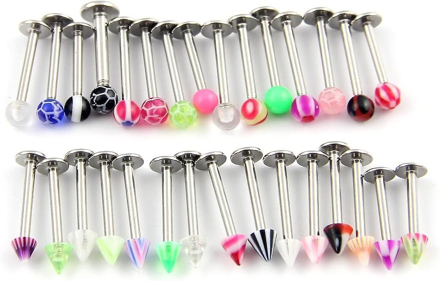 Amazon.com: CrazyPiercing 30 Assorted Steel Labret Lip Chin Bar Ring ...