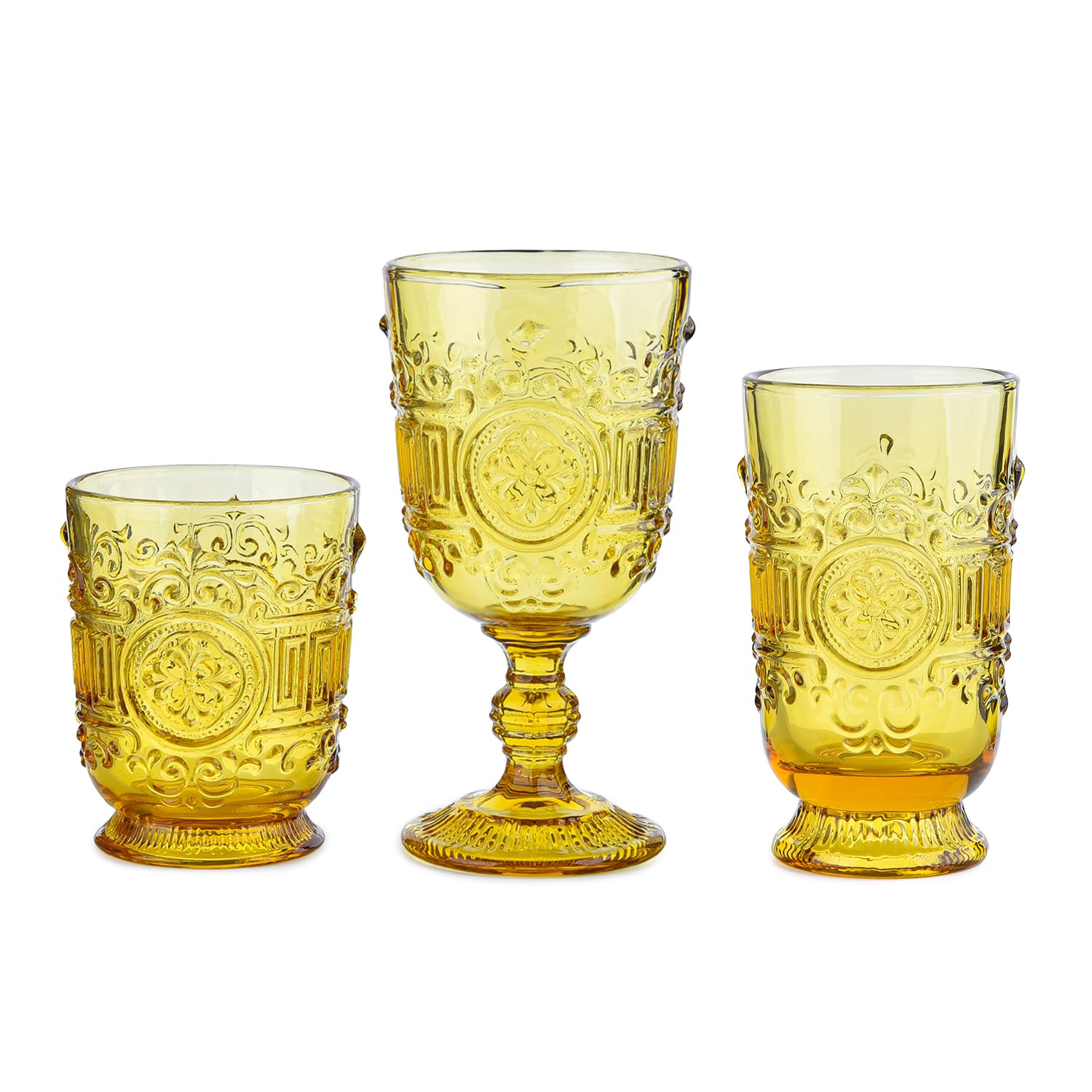 Sungmor Vintage Pressed Glass Goblet Glassware Set of 6, Classic Wine ...
