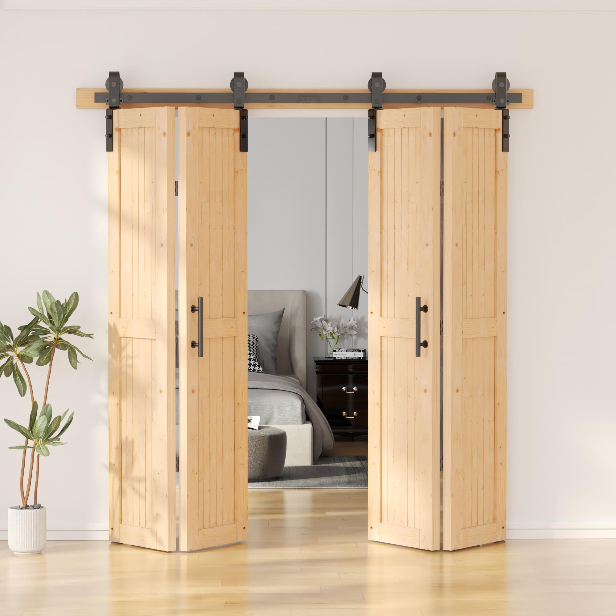 SKYSEN 84" X 84" Bifold Barn Door with 90" Bifold Barn Door Hardware ...