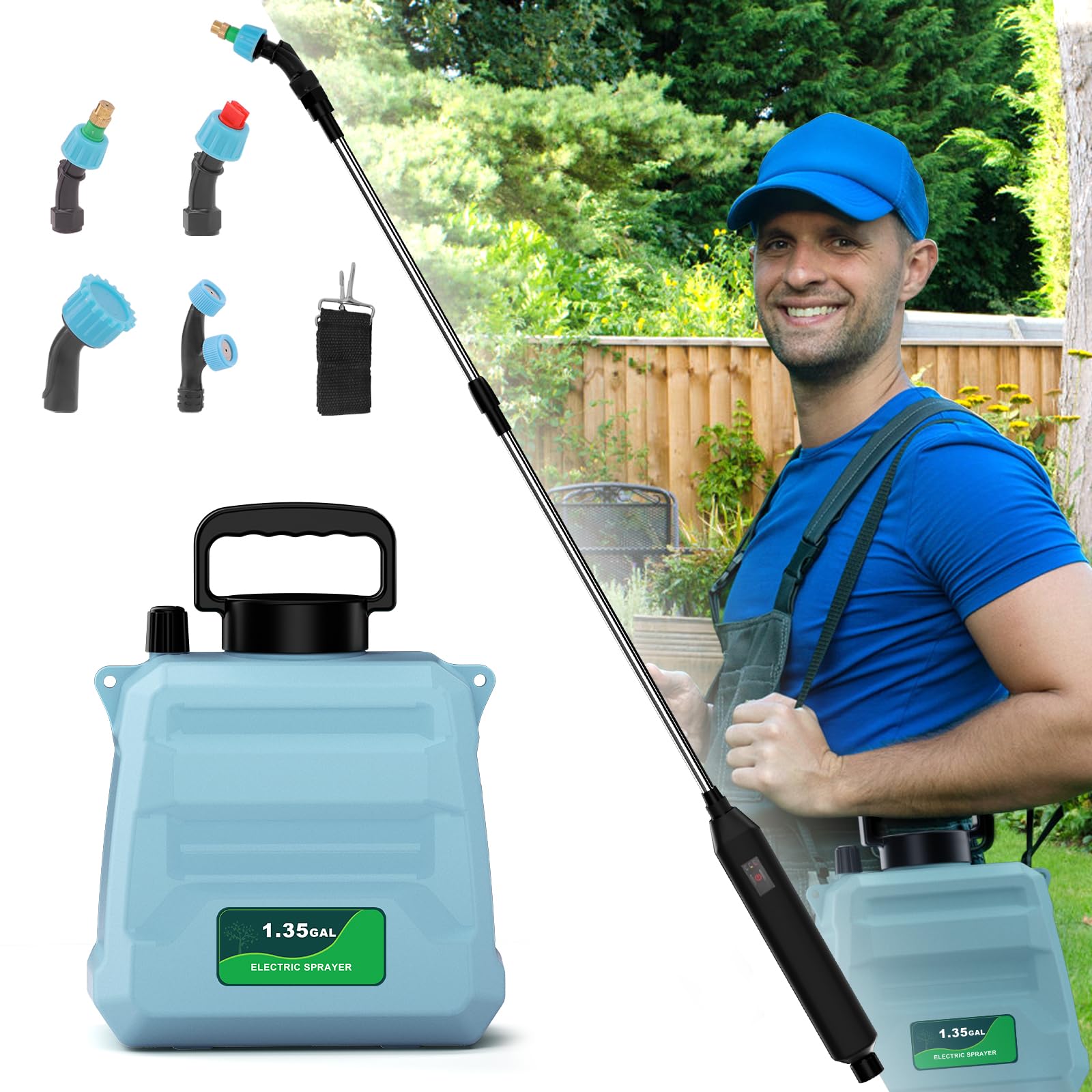 Electric Sprayer, 1.35 Gallon Battery Powered Sprayer with Type C ...