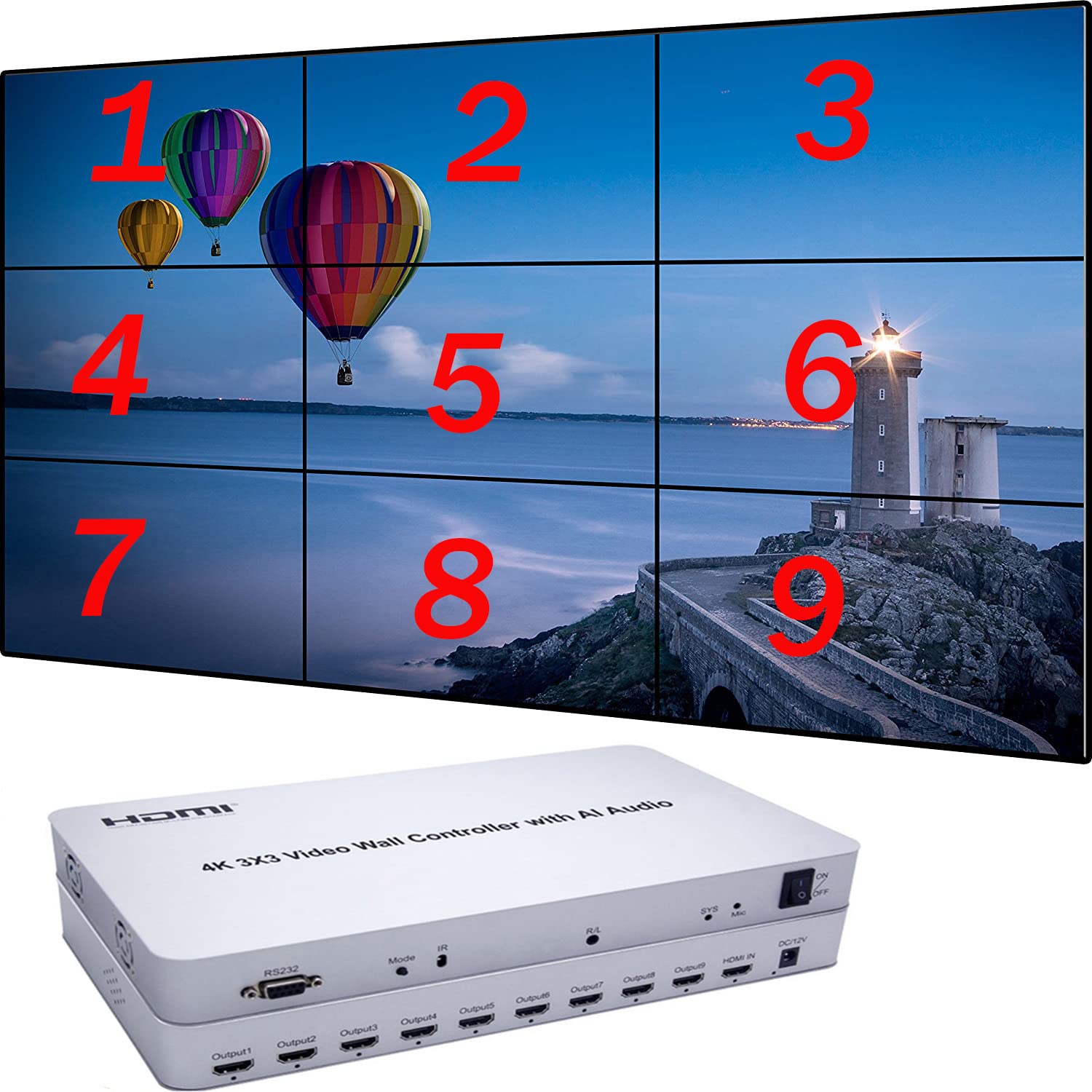 4K HDMI 3x3 Video Wall Controller with Al Audio | 9 Channels | HDMI 1.4 ...