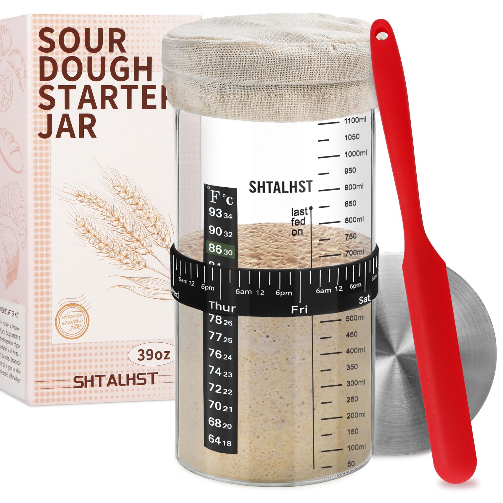 Sourdough Starter Jar Kit-1100ml/39Oz, Sourdough Starter Kit, Sour ...