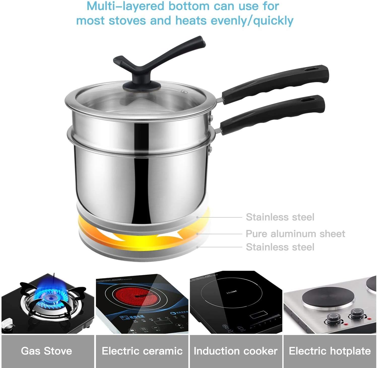 Double Boilers&Classic Stainless Steel Non-Stick Saucepan,Steam Melting ...