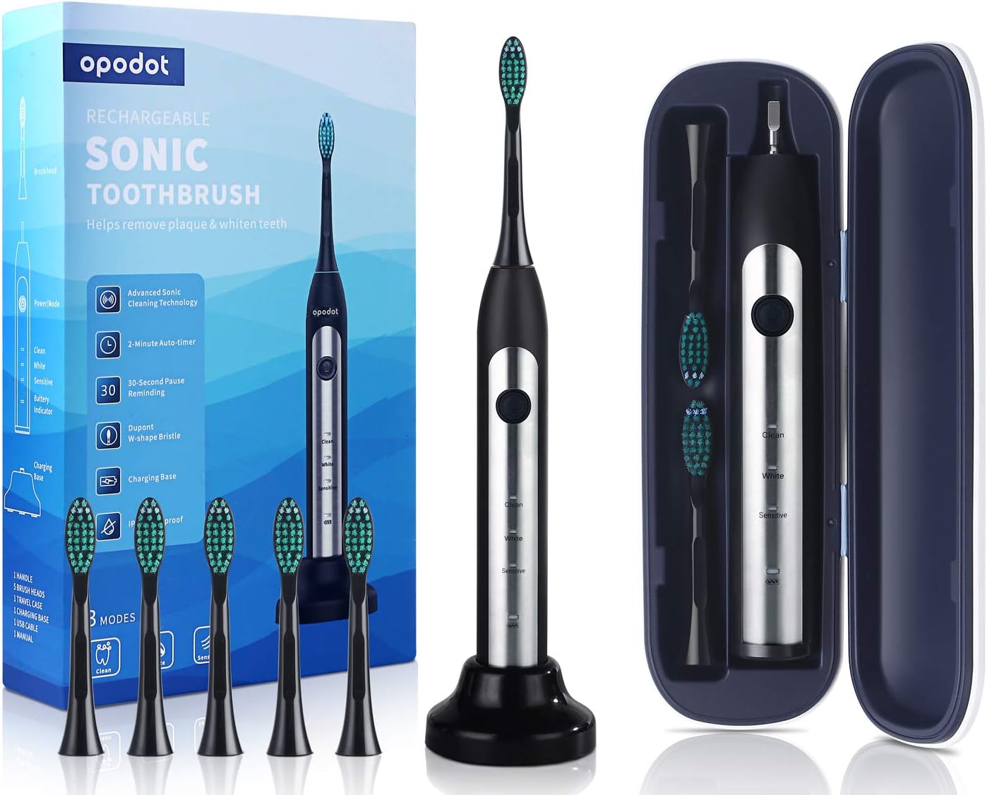 Sonic Toothbrush for Adults, Travel toothbrushes with 5 Dupont ...