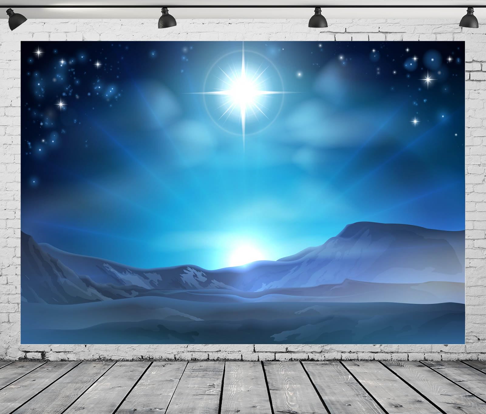 BELECO 8x6ft Fabric Nativity Scene Backdrop Christmas Star Night Star ...