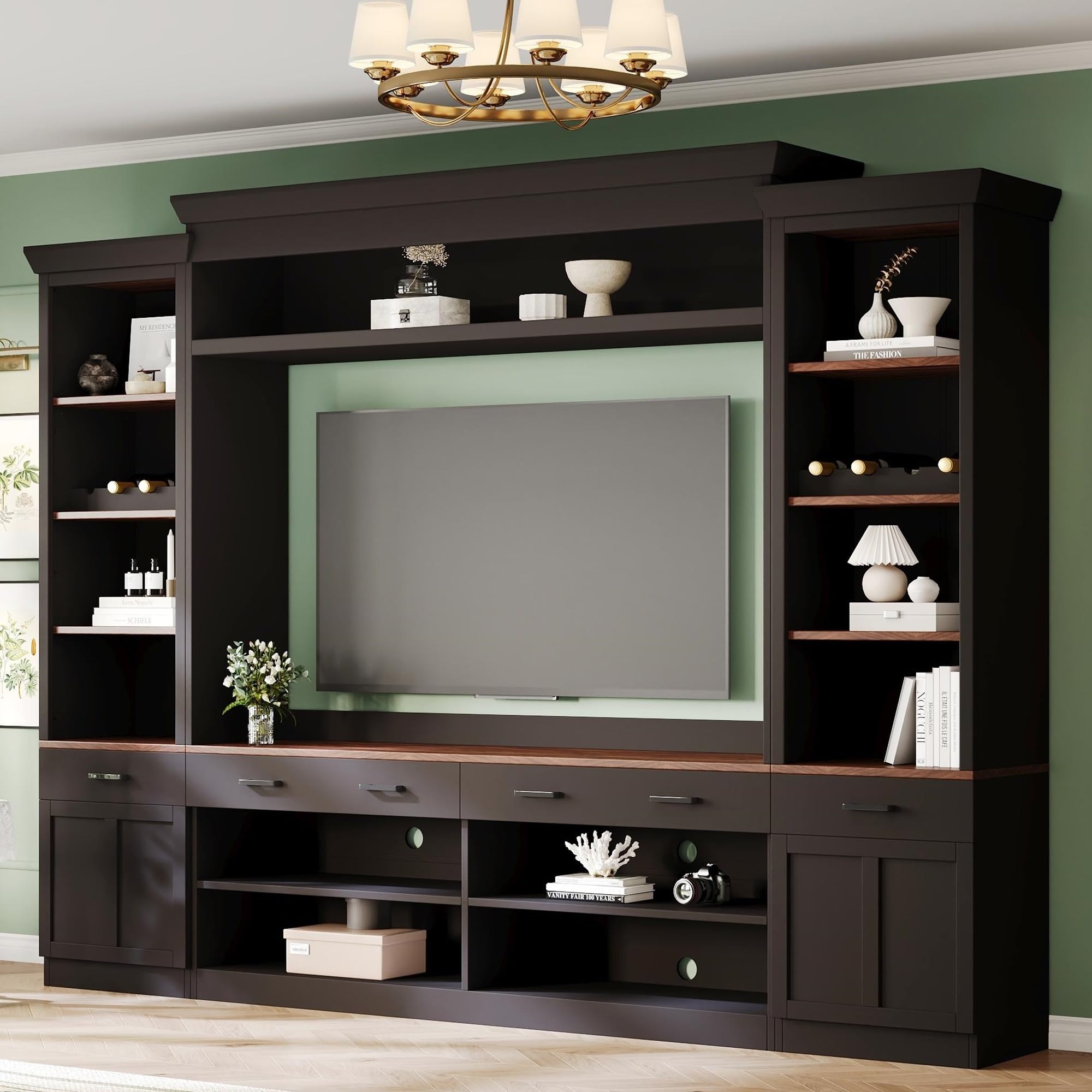 Merax Minimalist Entertainment Wall Unit Set with Ample Storage Space ...