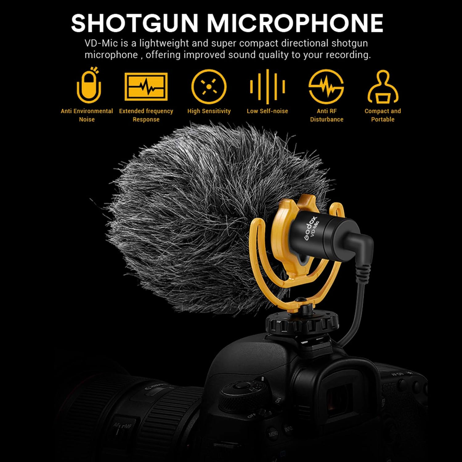 GODOX VD-Mic Video Microphone for Camera with Rycote Lyre Shock Mount ...