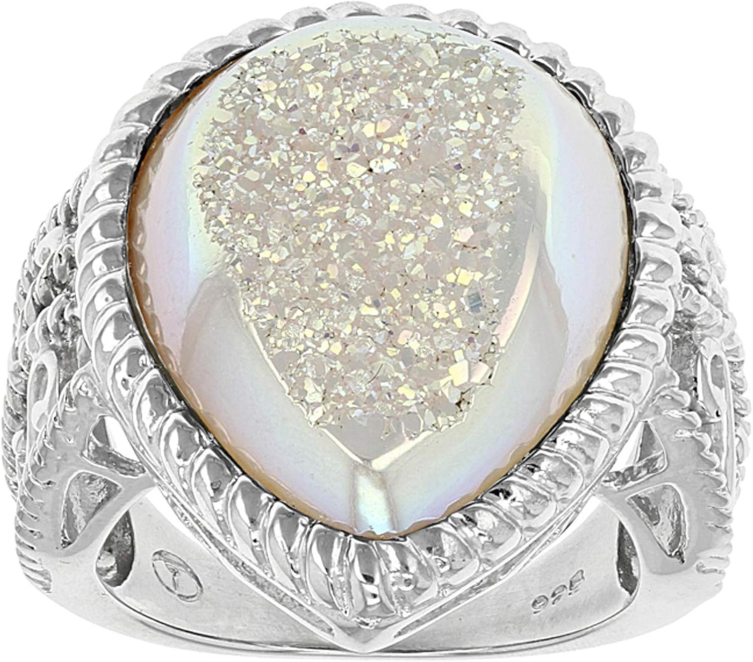 Amazon.com: White Drusy Quartz Rhodium Over Sterling Silver Ring: Jewelry