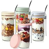 Amazon.com: Overnight Oats Containers Jars with Lids And Spoon 16 oz Glass Mason Jars for ...
