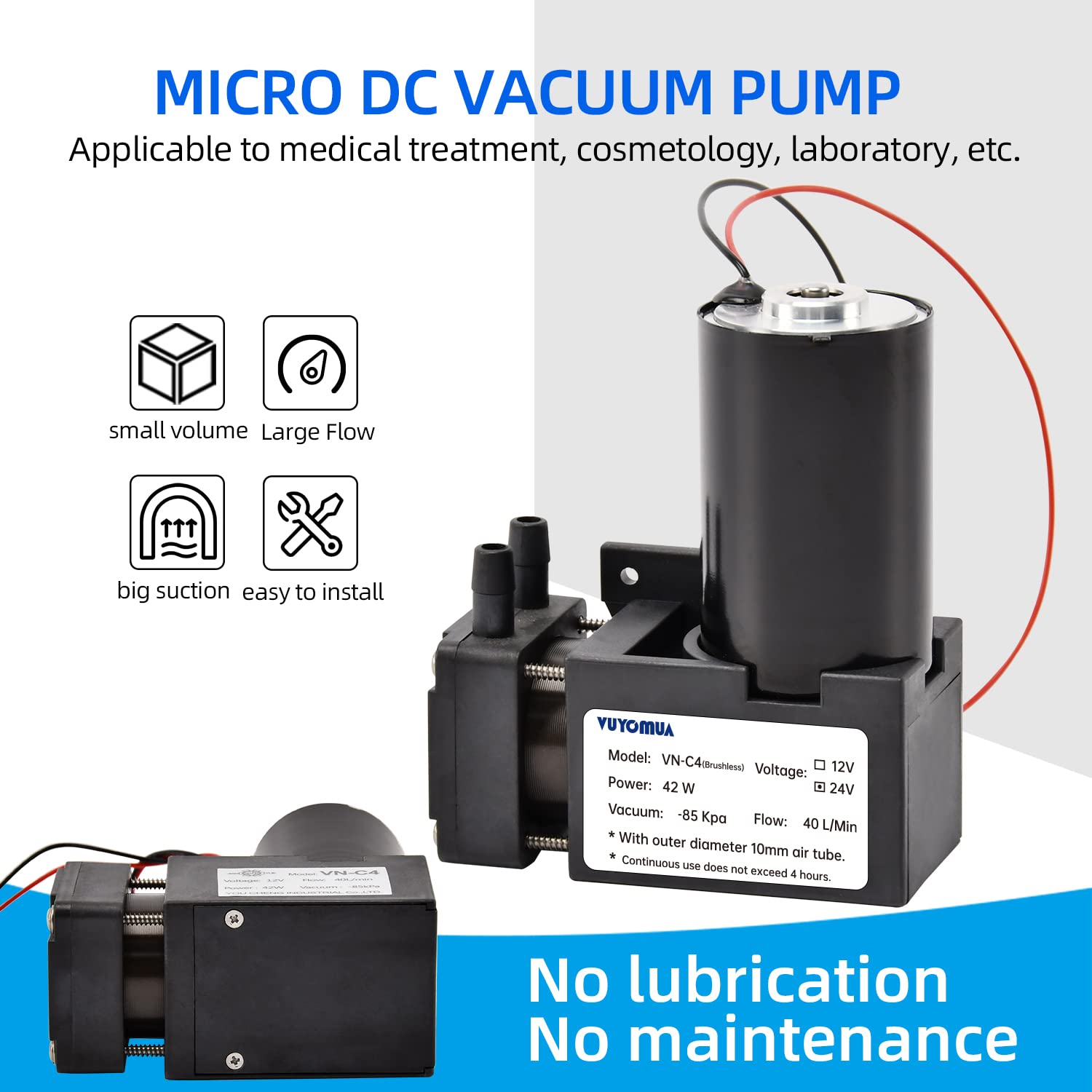 Mua VUYOMUA 24V 42W -85KPa 40L/min Mini DC Air Pump Oilless Mute ...