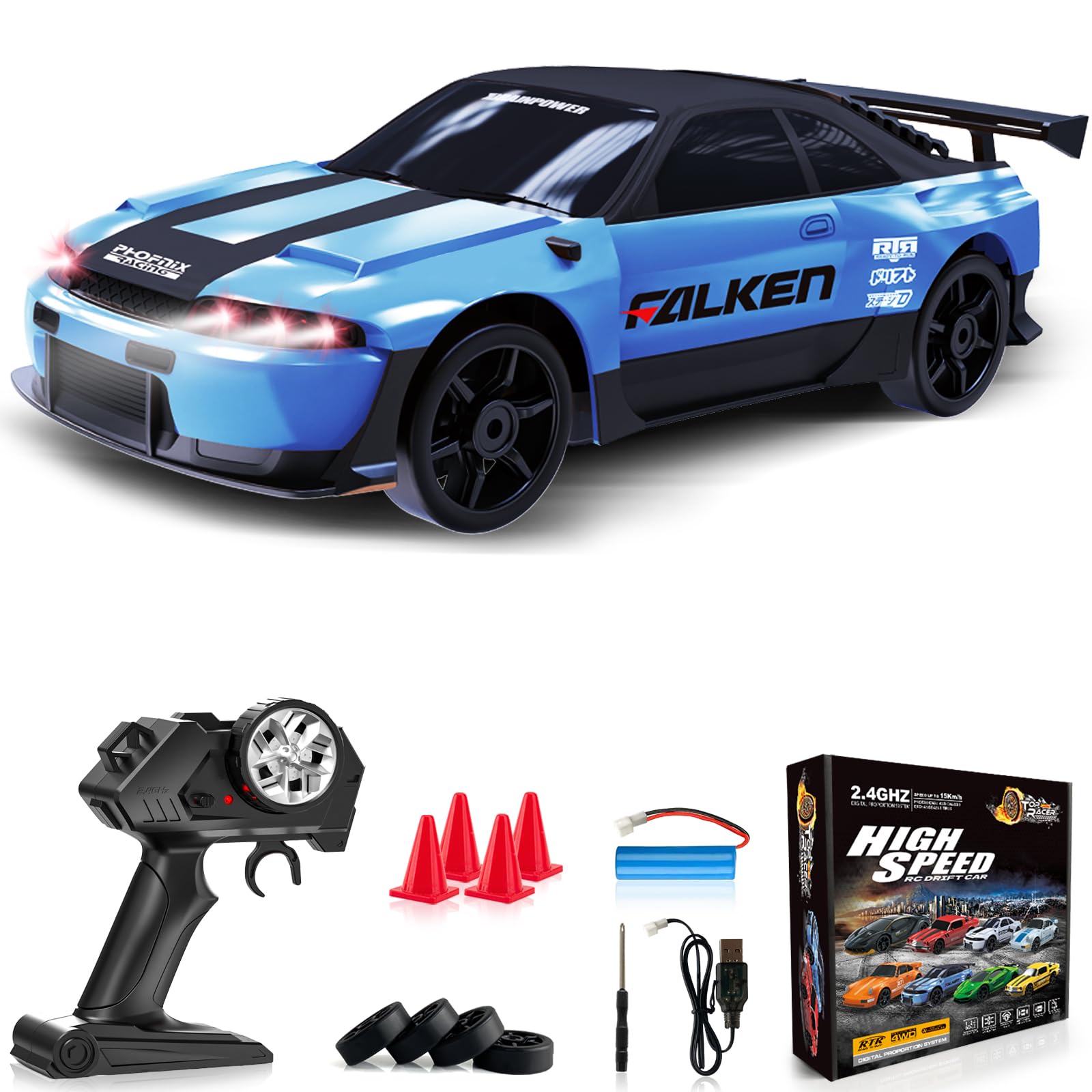 Everbigmai RC Drift Car 1:24 Remote Control Car 4WD 15KM/H High Speed ...