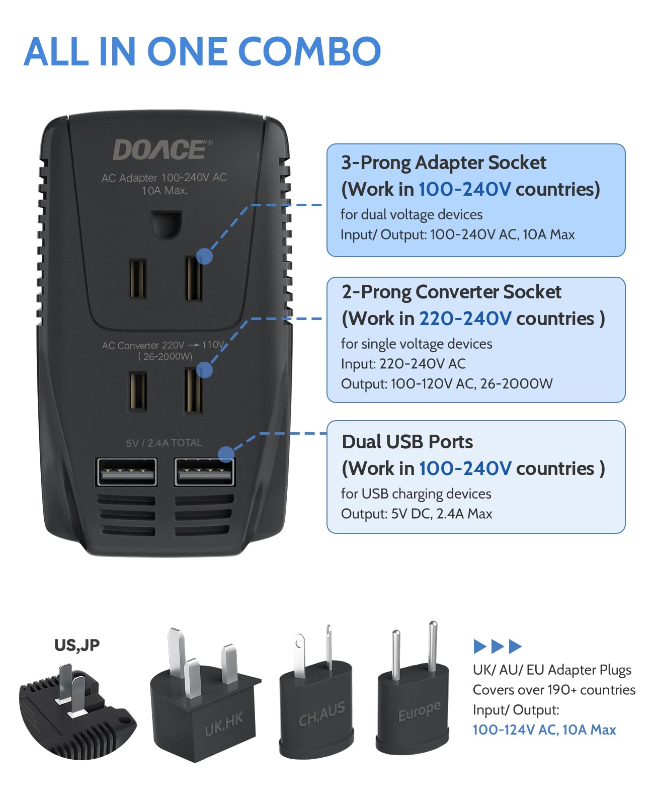 Mua Upgraded DOACE® 2000W Travel Voltage Converter for Hair Dryer ...