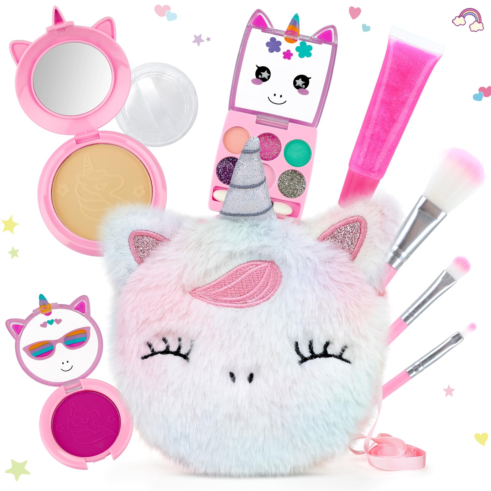 PERRYHOME Cute Kids Makeup Set Unicorn Washable Makeup Kit for Girls 3 ...