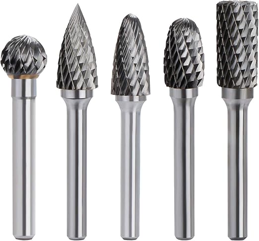 Double Cut Carbide Rotary Burrs Set - 5PCS 6mm(1/4") Shank Solid ...