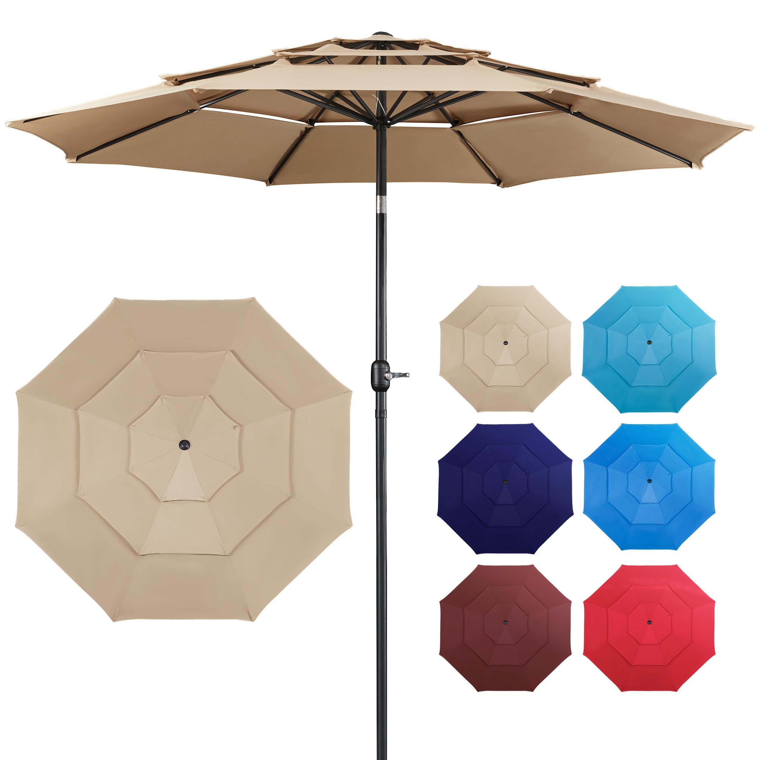 Yaheetech 3-Tier Patio Umbrella 10ft Vented Outdoor Canopy Sun Shade ...