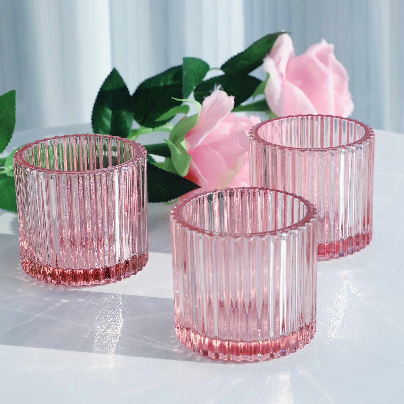 VOHO Pink Ribbed Candle Holder for Valentines Day Decor, 6pcs Large ...