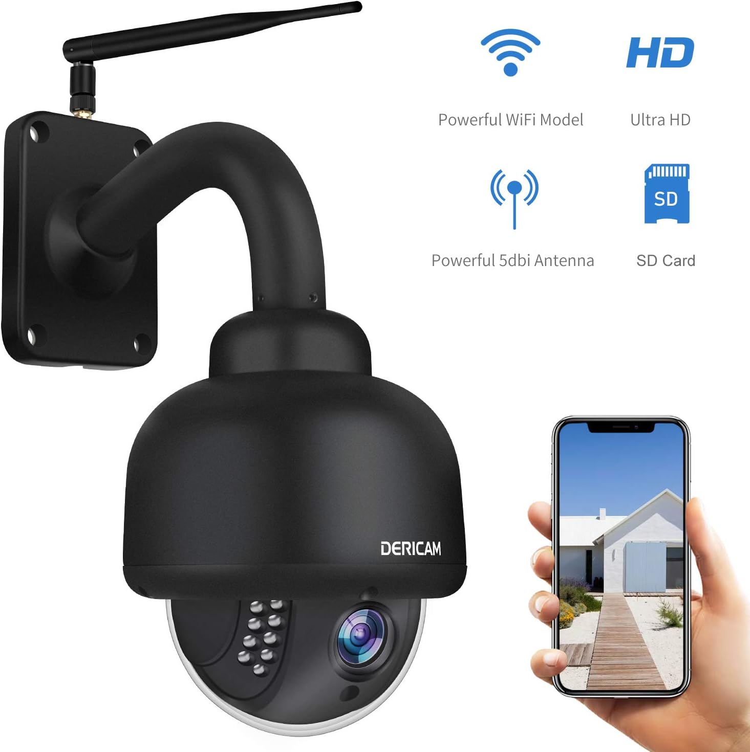 Dericam Outdoor PTZ WiFi IP Security Camera, 1080P CCTV: Amazon.co.uk ...