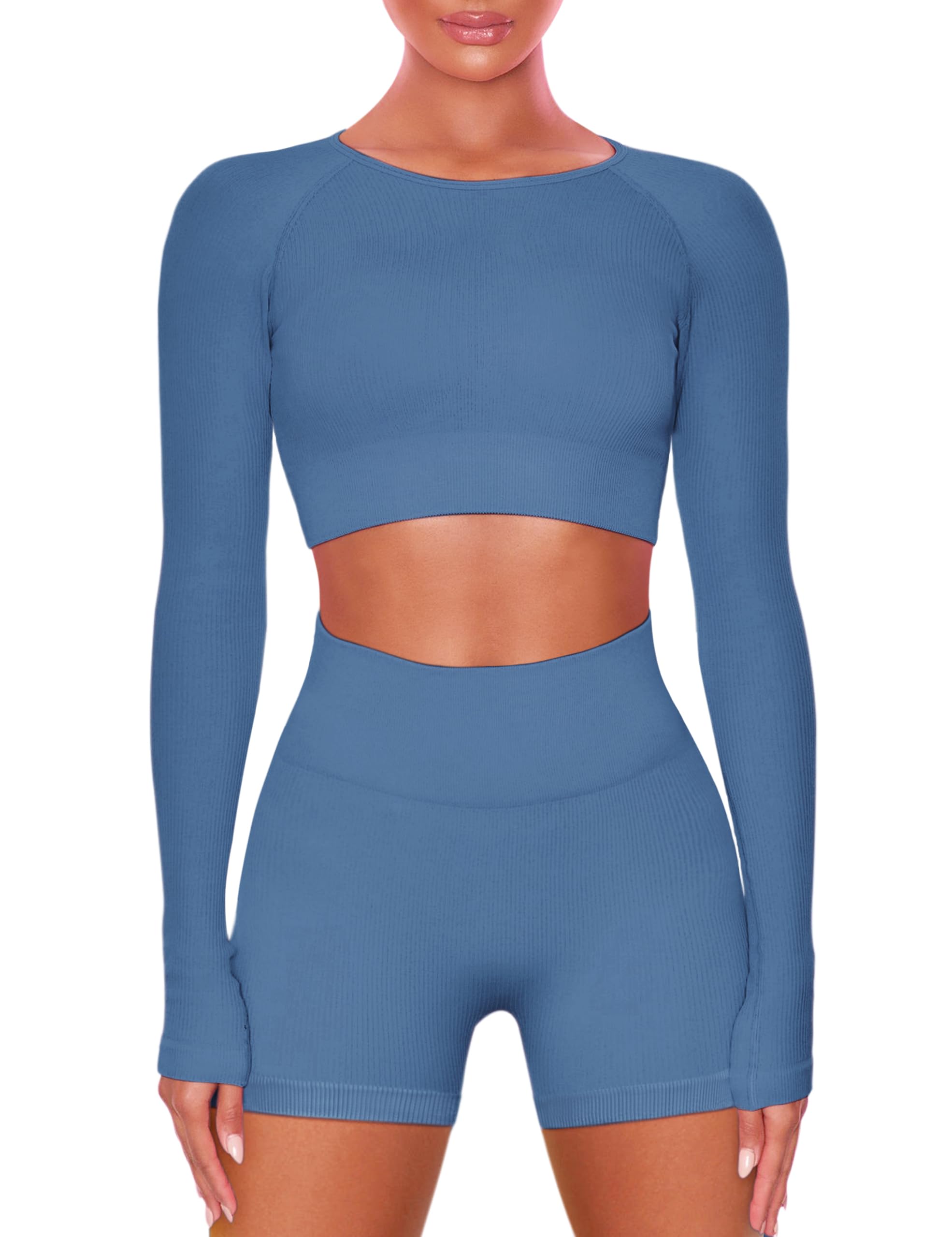 Buttergene Women Workout Sets 2 Pieces Long Sleeve Yoga Outfits Gym ...