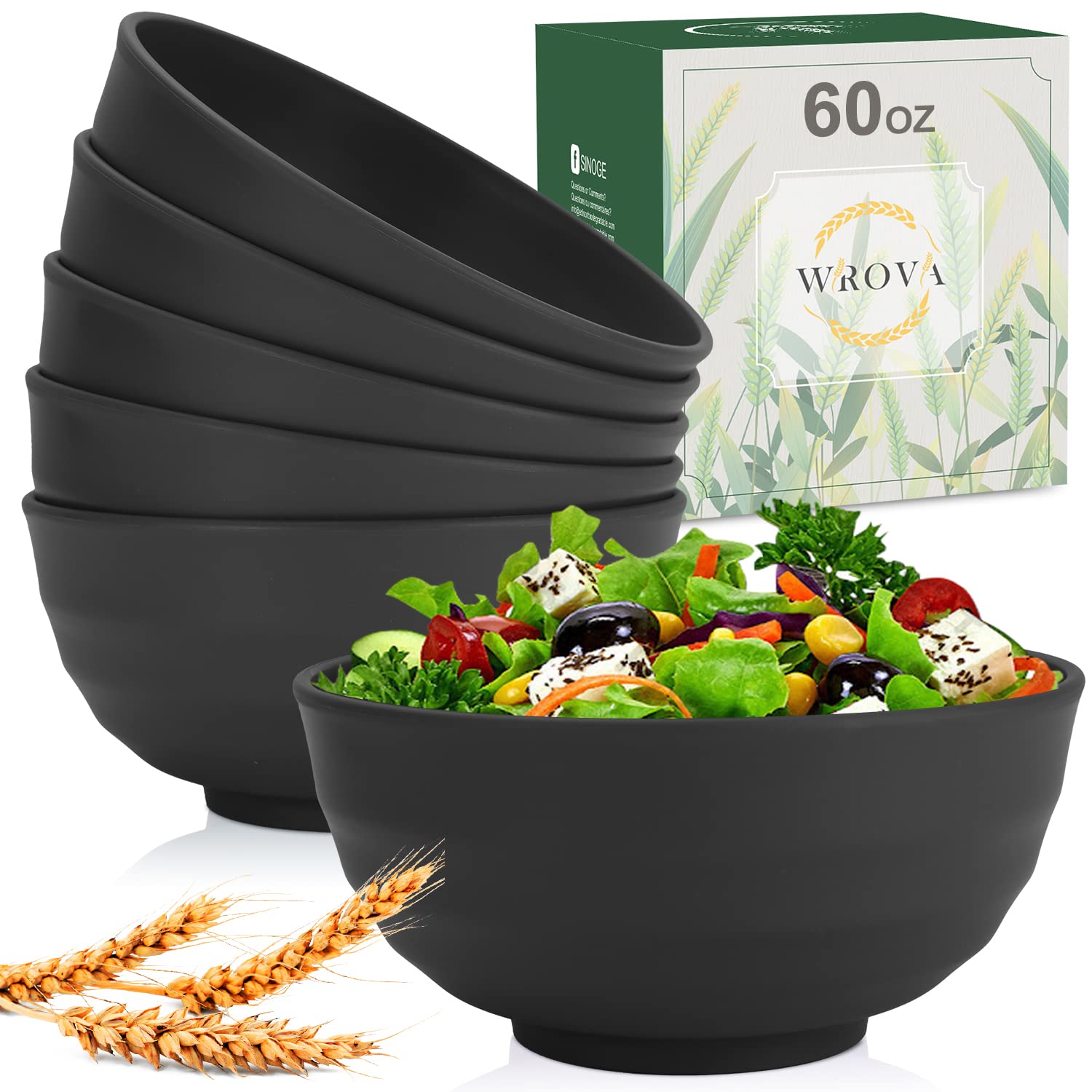 Wheat Straw Bowls Set 60 OZ Unbreakable Large Cereal Bowls Set of 6 ...