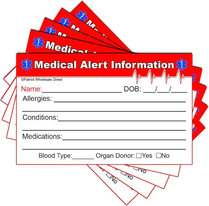 Amazon.com : Emergency Medical Alert Information ID 32PT Red Edge Cards ...