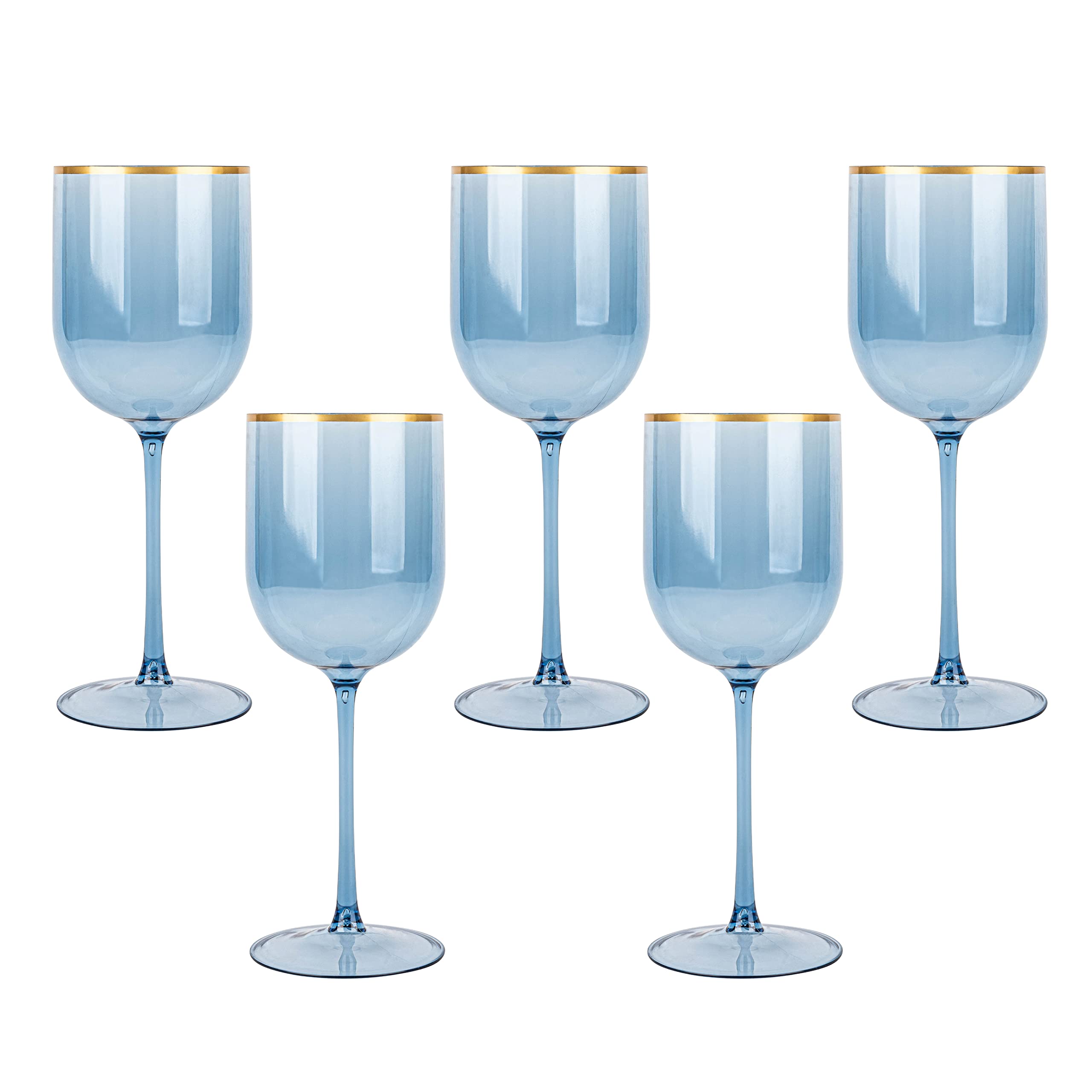 PLASTICPRO Blue Wine Cup with Gold rim Plastic Wine Glasses Set of 5 ...