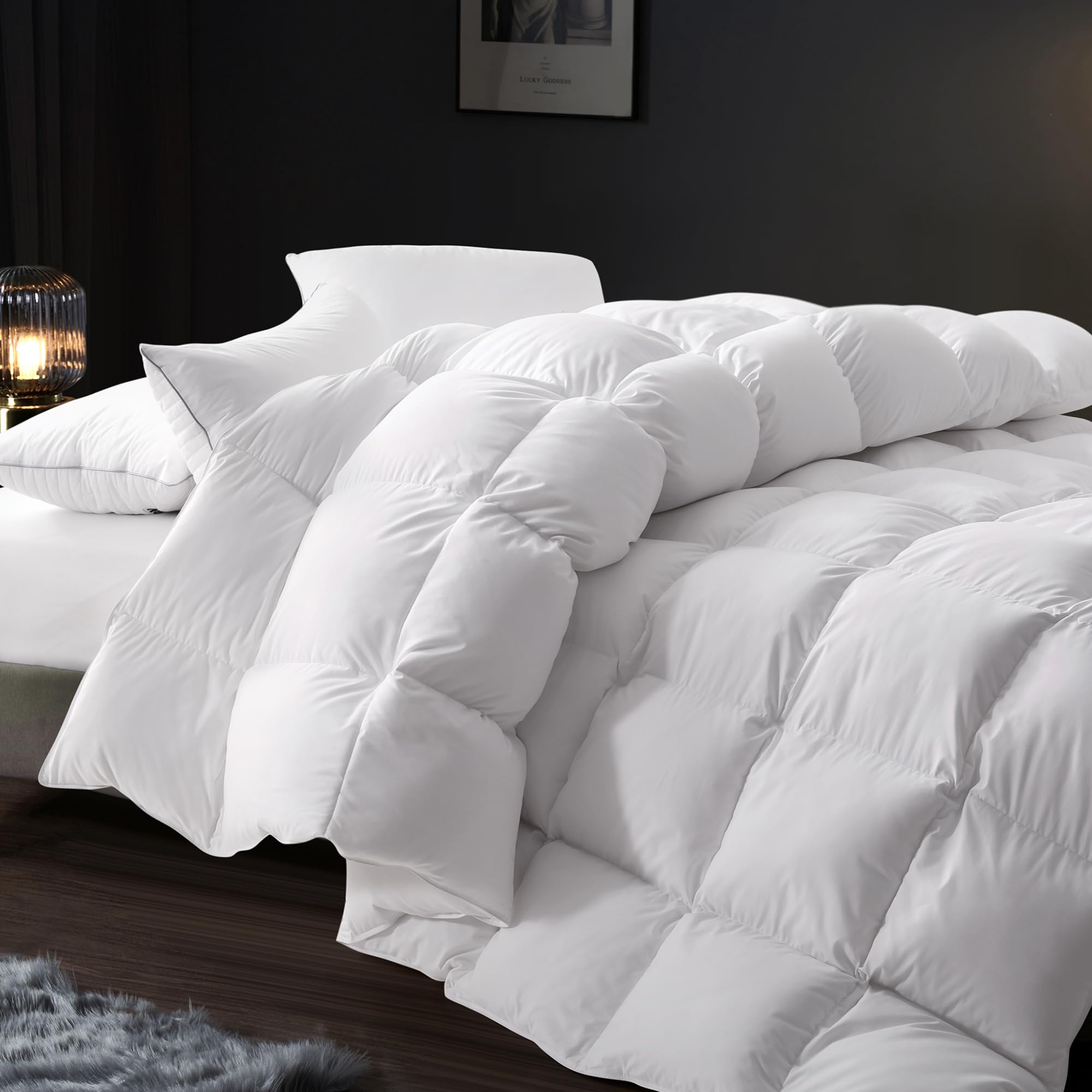 Cosybay Feather Down Fiber Comforter King Size, Fluffy Cotton King Duvet Insert, White All ...