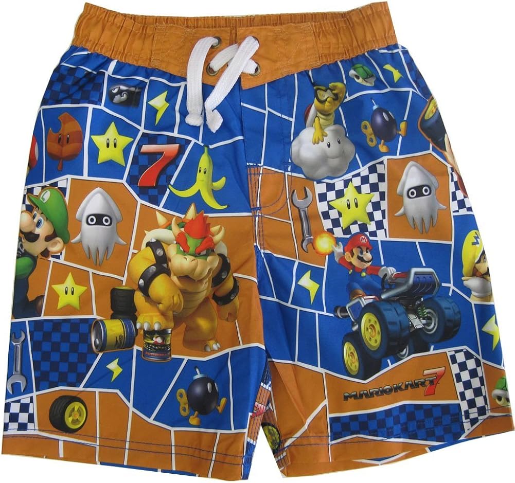 Amazon.com: SUPER MARIO Little Boys Printed Swim Wear Shorts 7 Rust ...