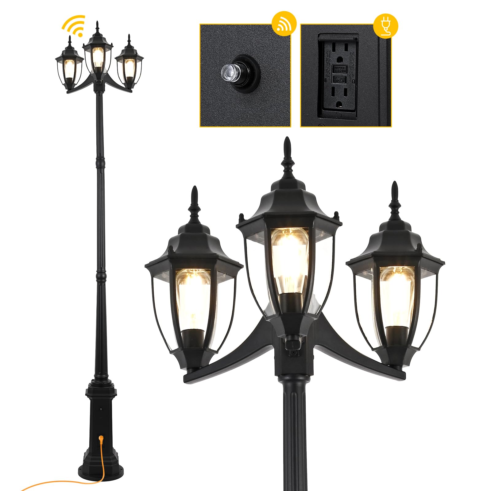 odorpower Outdoor Post Light Dusk to Dawn Sensor 3-Head Outdoor Lamp ...