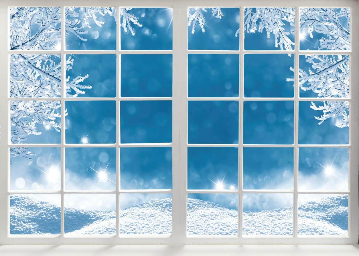 SJOLOON Winter snow Backdrop Blue Photo Background Christmas Backdrop White Glitter Photography ...