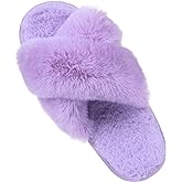 Amazon.com | Cross Band Slippers, Women Soft Plush Furry Cozy Open Toe House Shoes Indoor ...