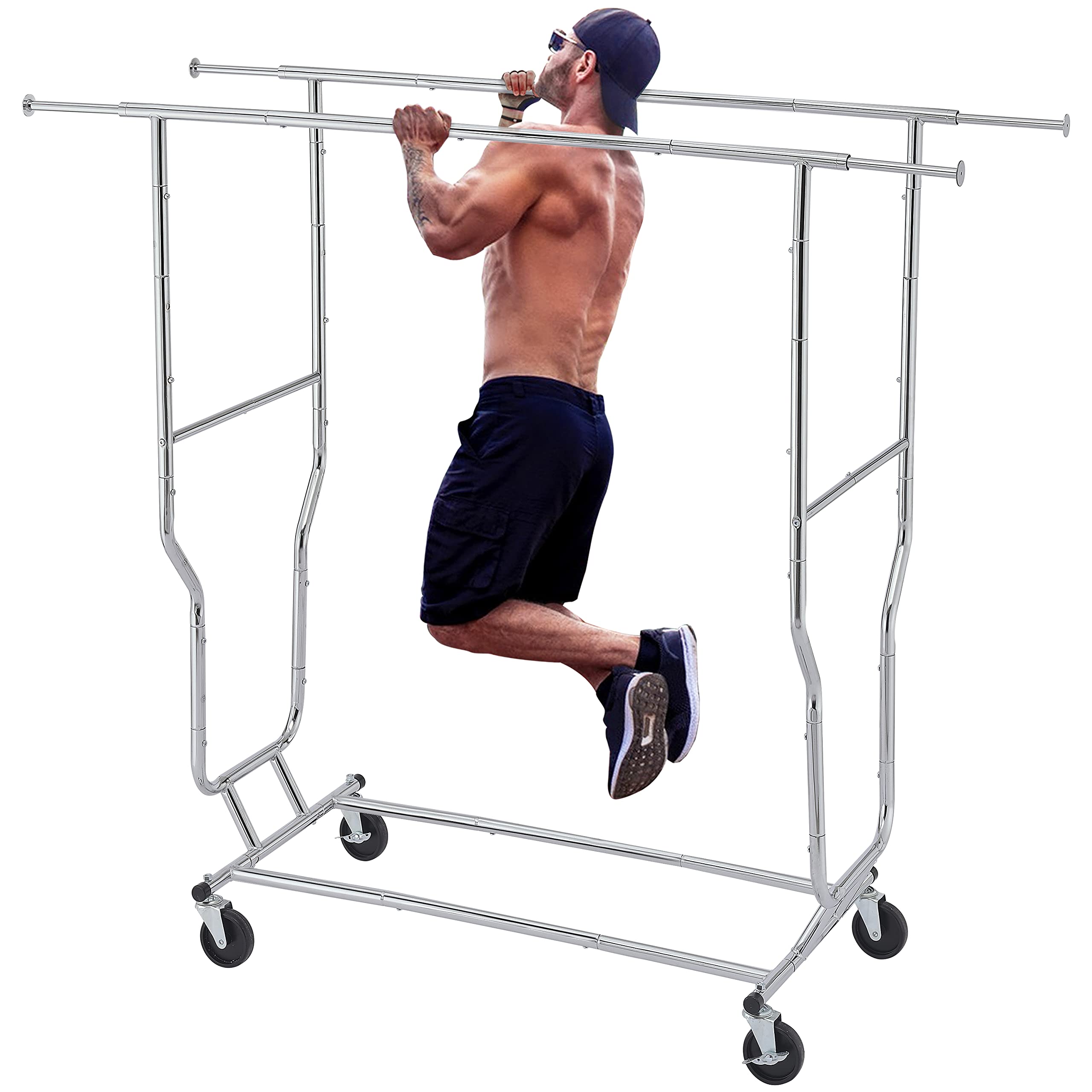 Tajsoon Clothes Rack Heavy Duty Rolling Garment Rack with Wheels and ...