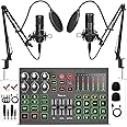 Amazon.com: Podcast Equipment Bundle for 2,Audio Interface DJ Mixer with Podcast Microphone ...