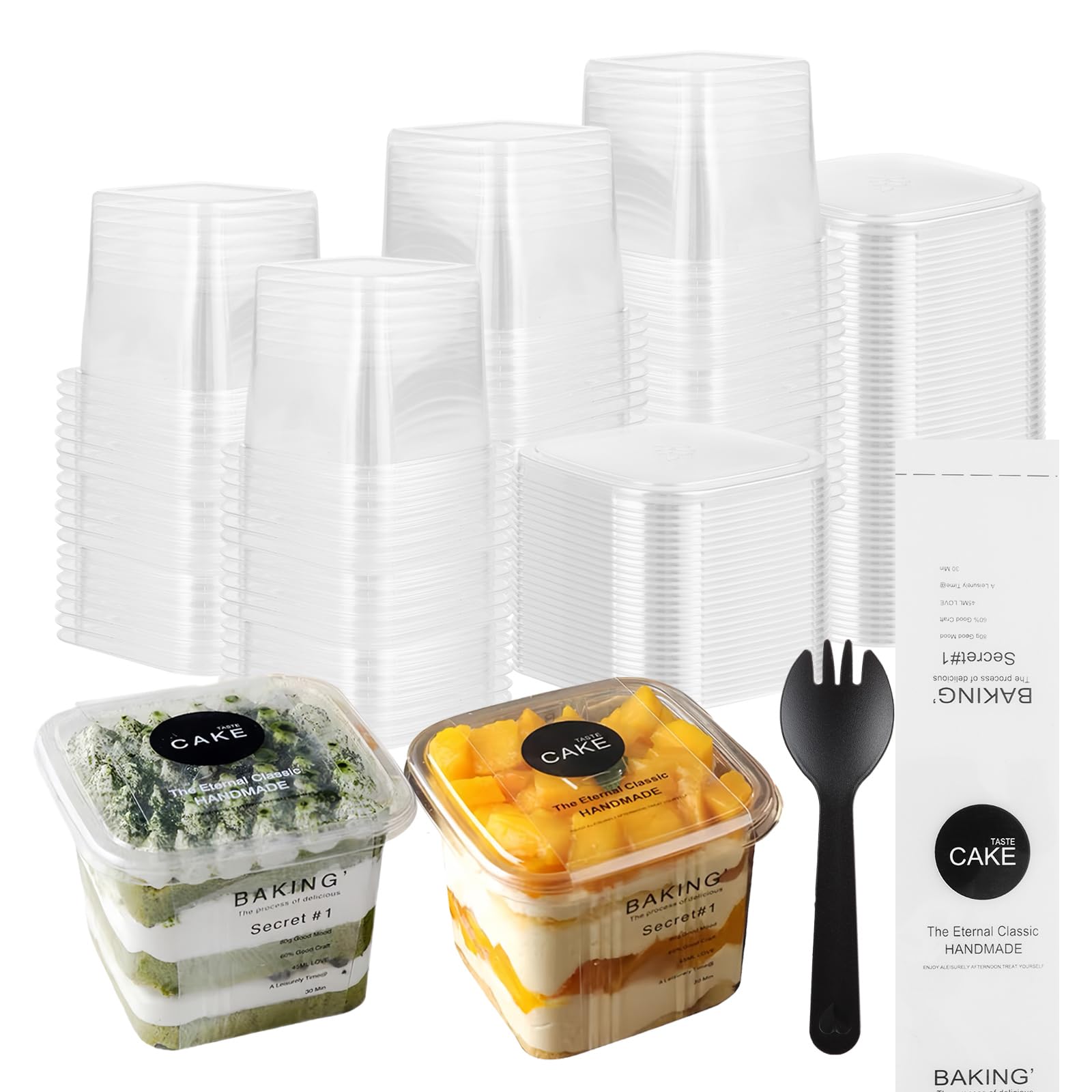 JMIATRY 100 Count 12 oz Square Plastic Dessert Cups with Lids and ...