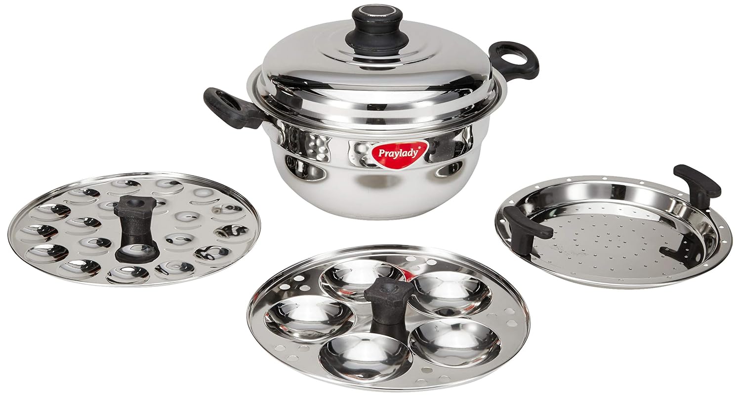 Buy Praylady - 50044 Stainless Steel 10 Idly Pot with Lid, Silver ...